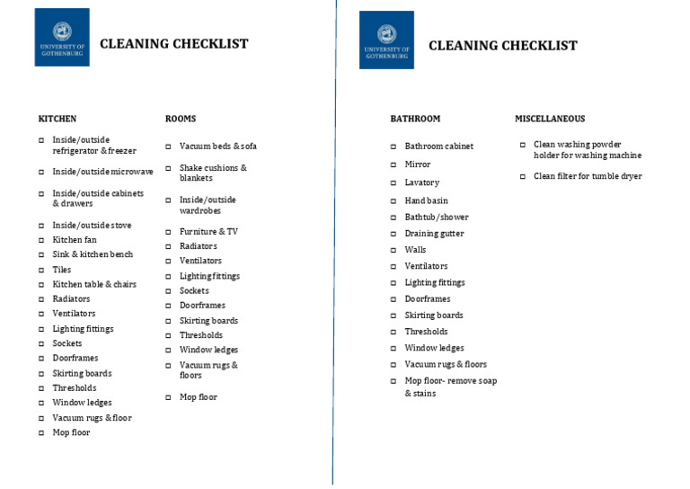 Cleaning Checklist Before Departure | PDF