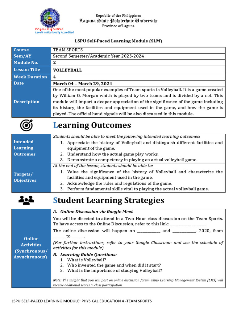 Pe 4 Module 2 Volleyball | PDF | Volleyball | Sports