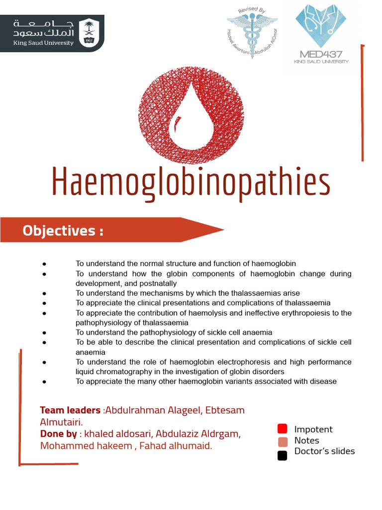 Haemoglobinopathies R.question | PDF | Hemoglobin | Anemia