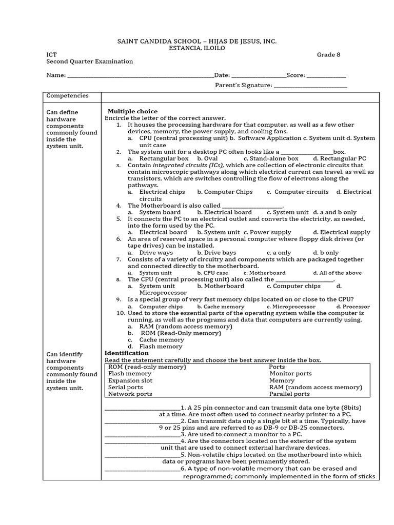 Grade 8 TOS | Download Free PDF | Random Access Memory | Read Only Memory