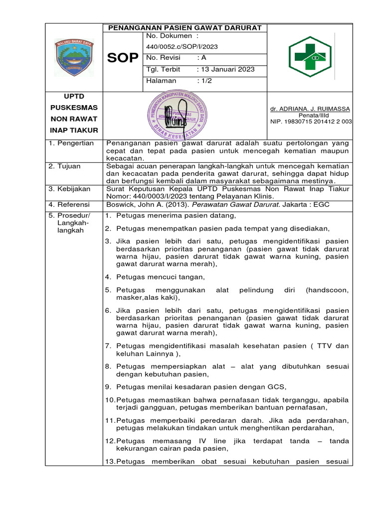 SOP Penanganan Pasien Gadar | PDF