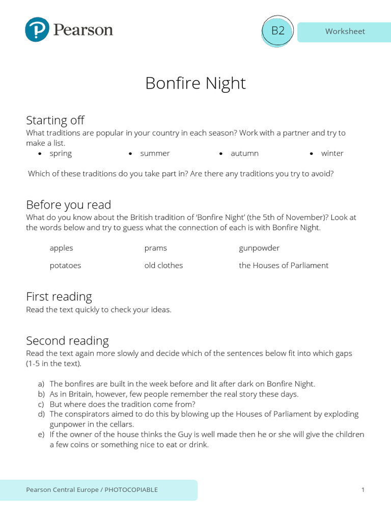 Bonfire Night ESL Lesson Plan | PDF