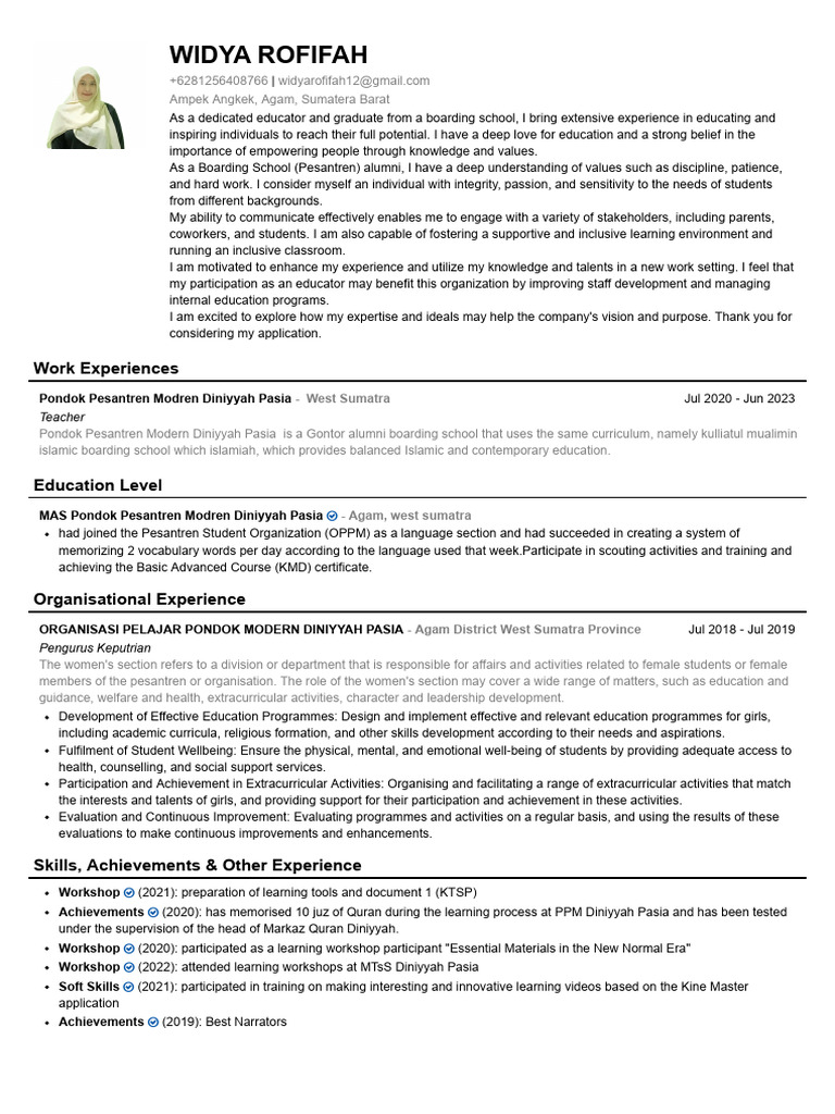 Widya Rofifah-Resume | PDF | Curriculum | Well Being