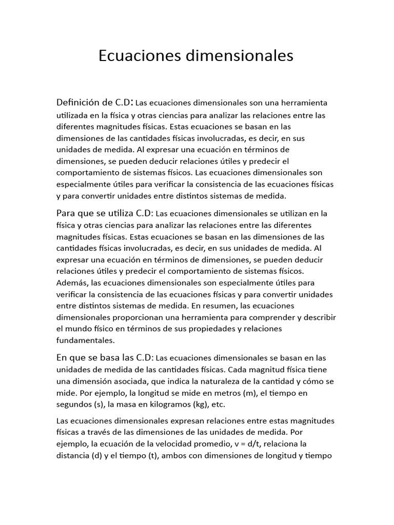 Ecuaciones Dimensionales en Física | PDF | Gravedad | Kilogramo