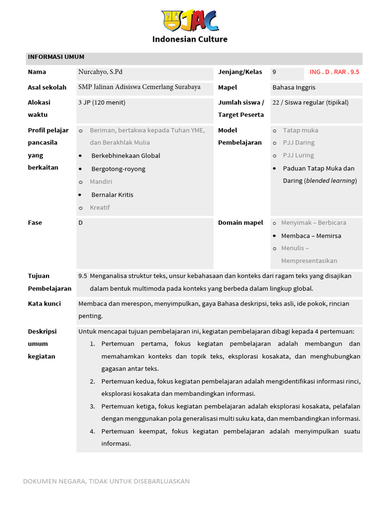 Modul Ajar 9 - Indonesian Culture | PDF | Karier & Perkembangan