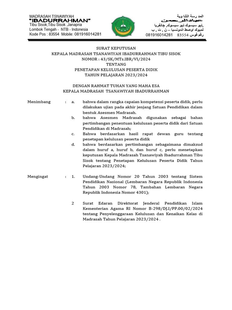 SK Kelulusan 2024 | PDF