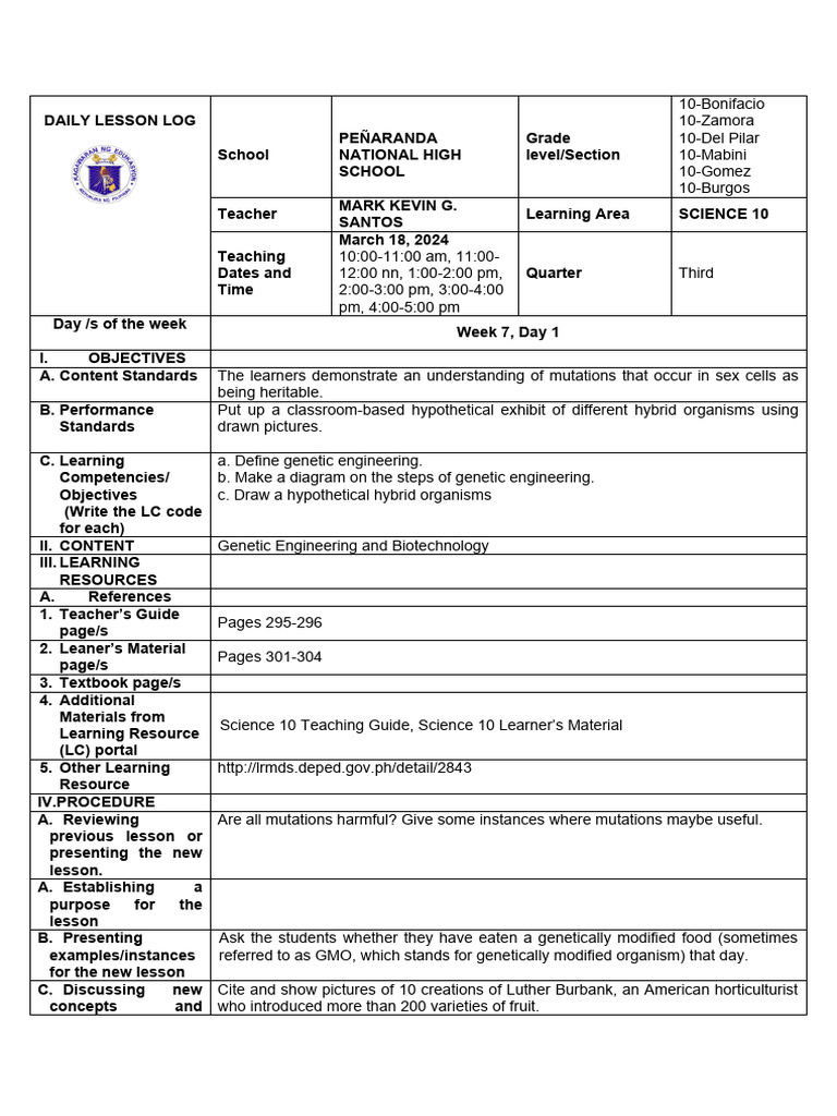 Week 7 Day 1 Pdf Learning Genetic Engineering 