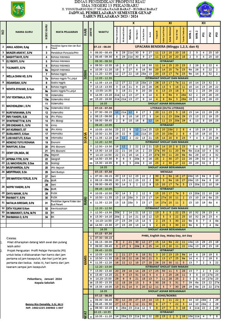 Jadwal Pembelajaran Semester Genap TP 2023-2024 Oke | PDF