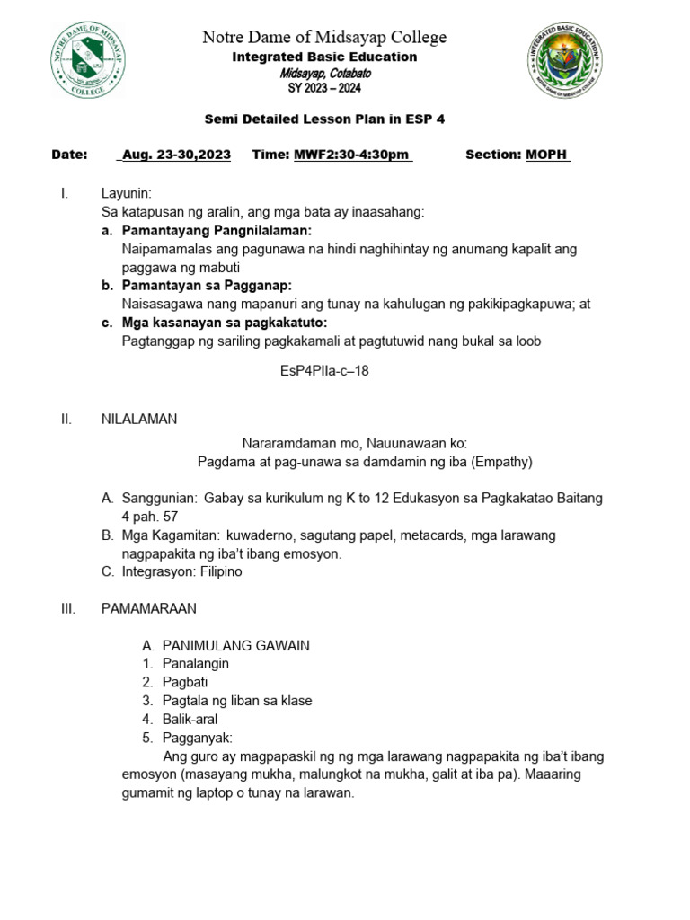 Esp Lesson Plan Grade 4 | PDF