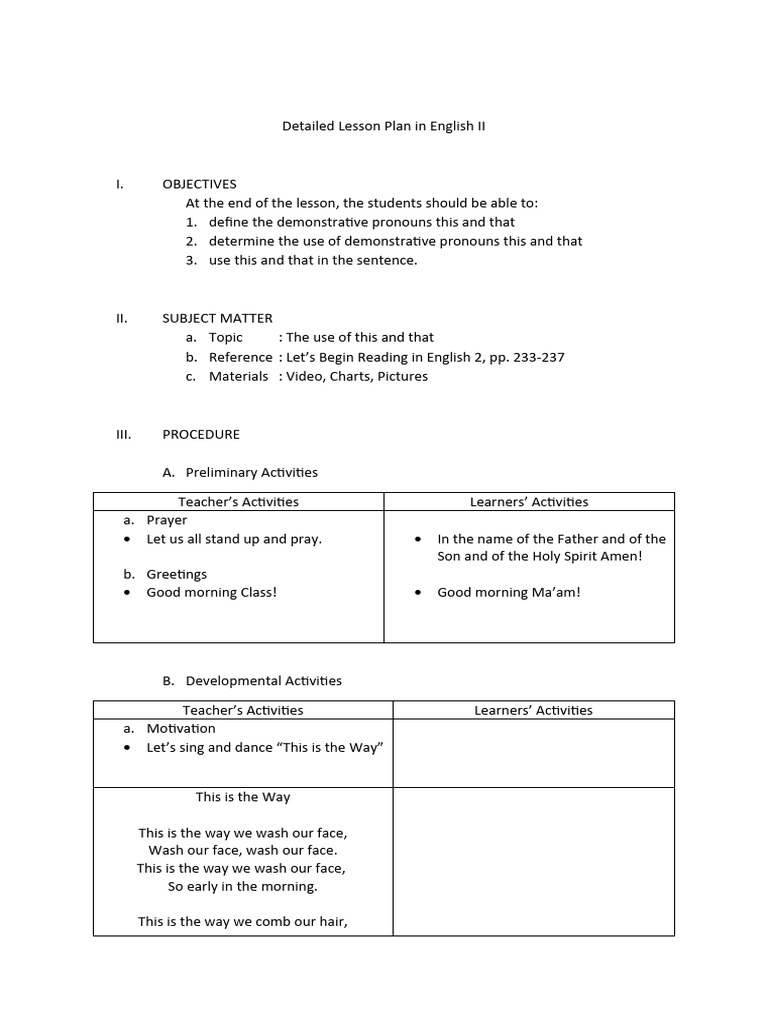Detailed Lesson Plan in English 2 | PDF | Lesson Plan | Learning