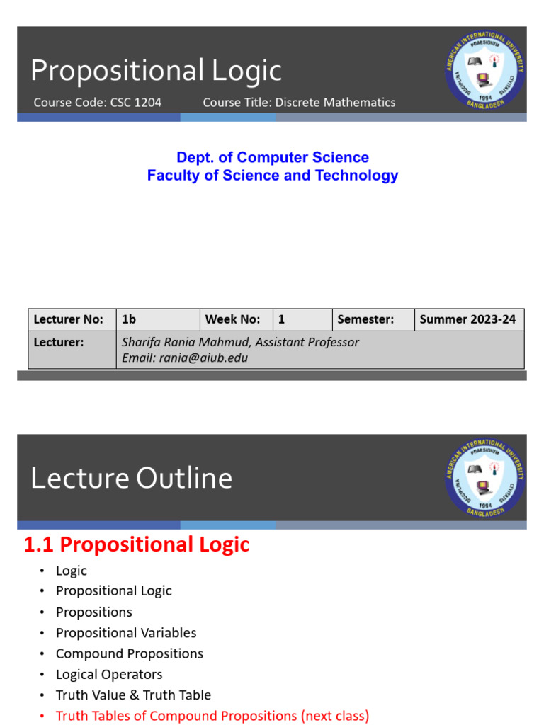 done dm_1b_PropositionalLogic_Summer_2024 | PDF | Logic | Semiotics