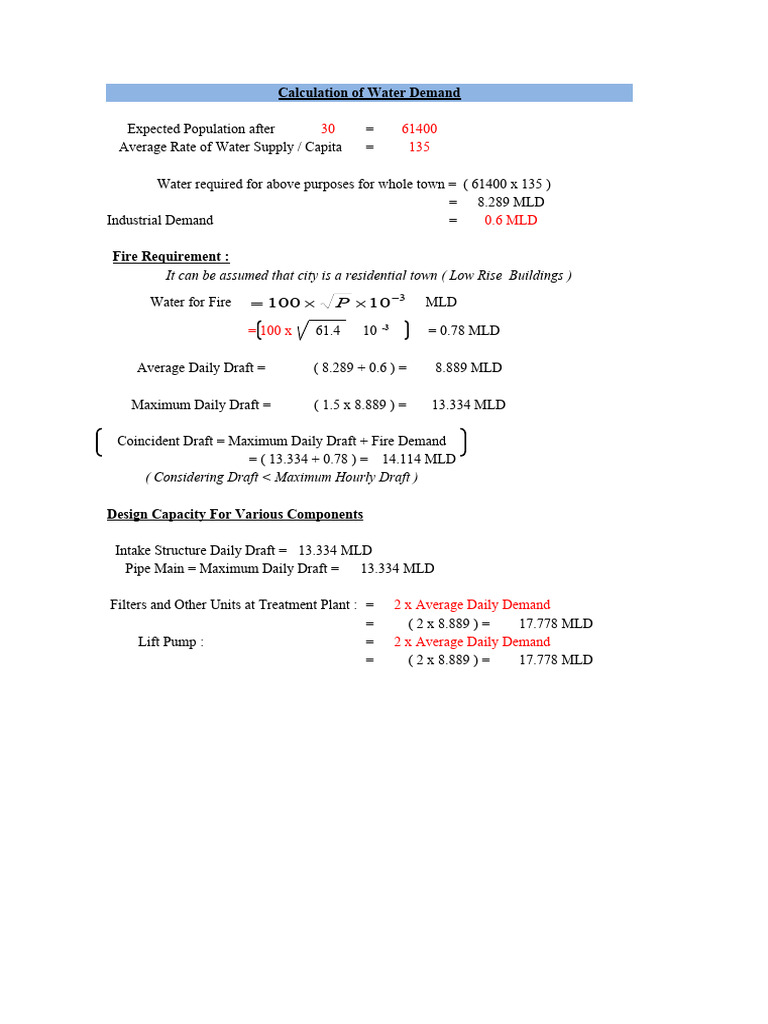 Complete Water Supply Treatment Plant Design Spreadsheet | PDF | Pump ...