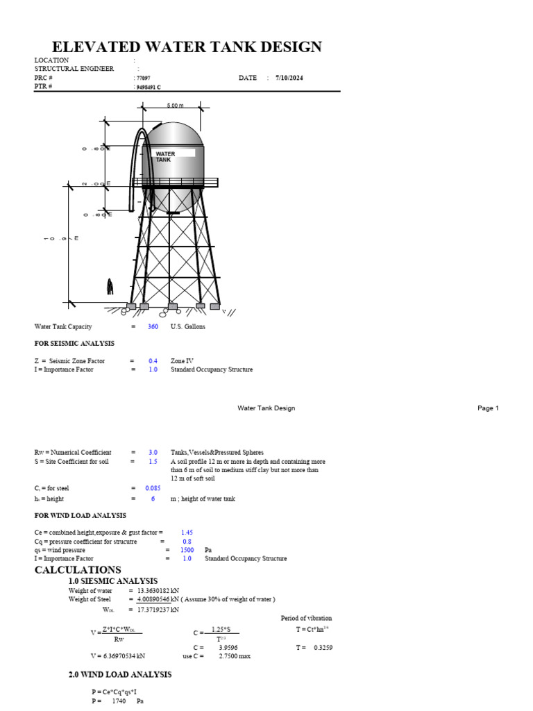 Elevated Water Tank Design | PDF | Beam (Structure) | Structural ...