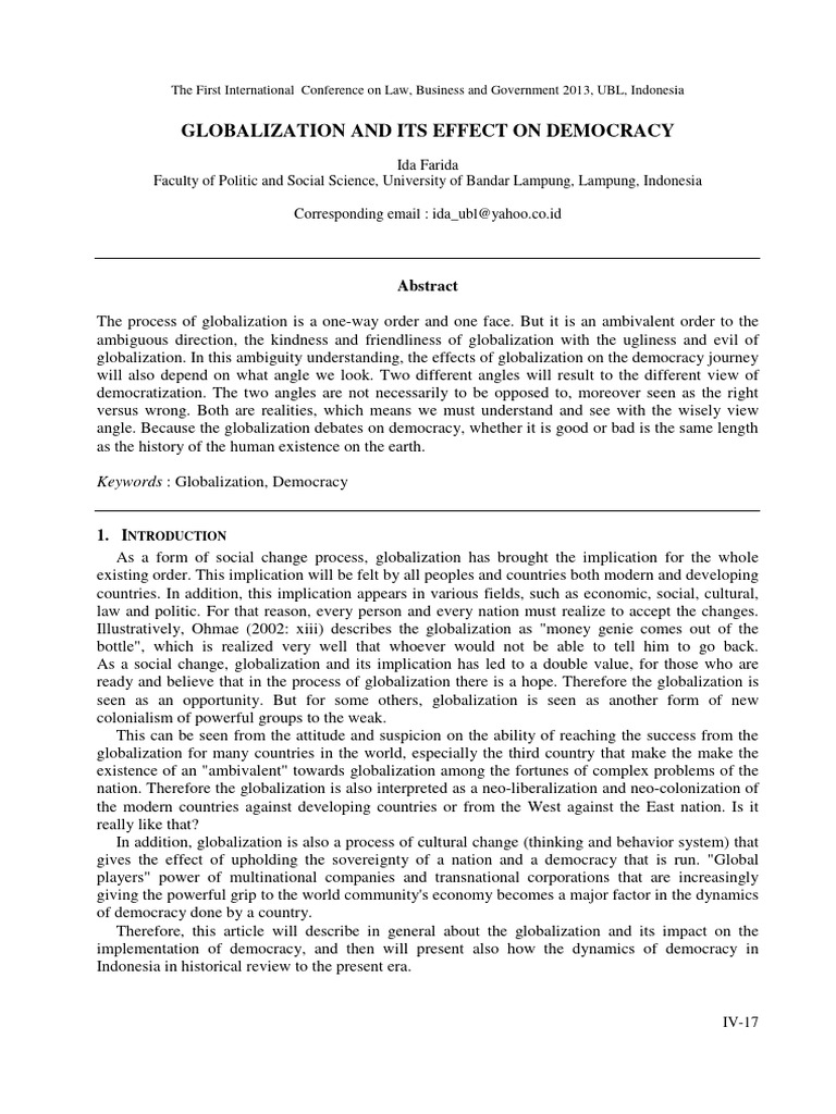 Globalization and Its Effect On Democrac | PDF | Globalization | Democratization