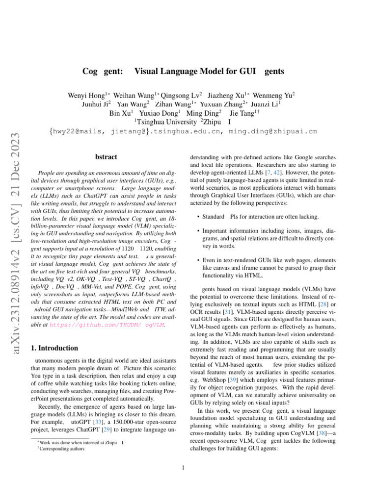 CogAgent-A Visual Language Model For GUI Agents | PDF