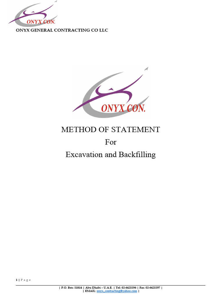 01 Method of Statement - Excavation & Backfilling | PDF | Civil Engineering