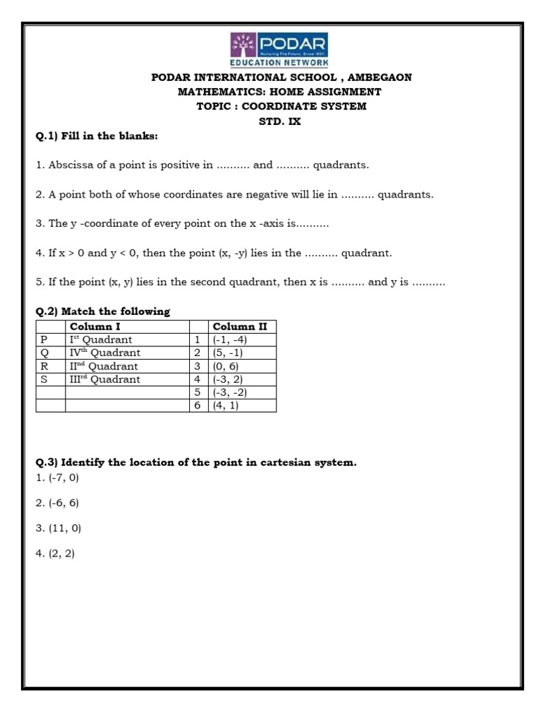 Grade 9 Coordinate System Quiz | PDF