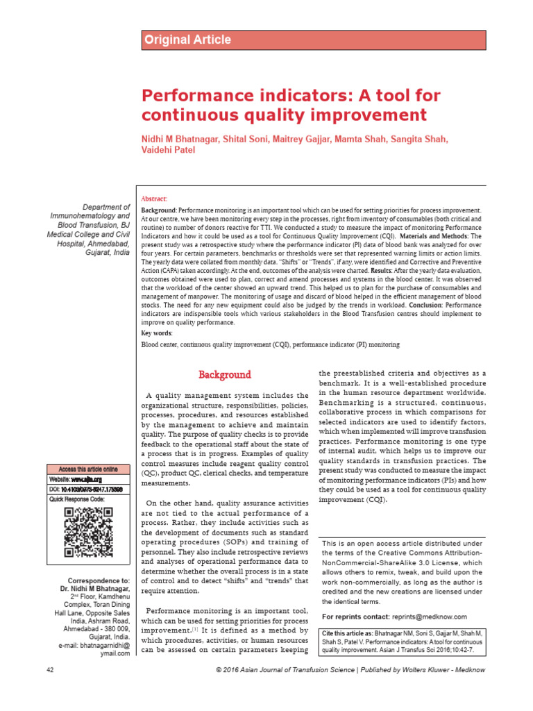 Performance Indicators a Tool for Continuous Quality Improvement | PDF | Performance Indicator ...