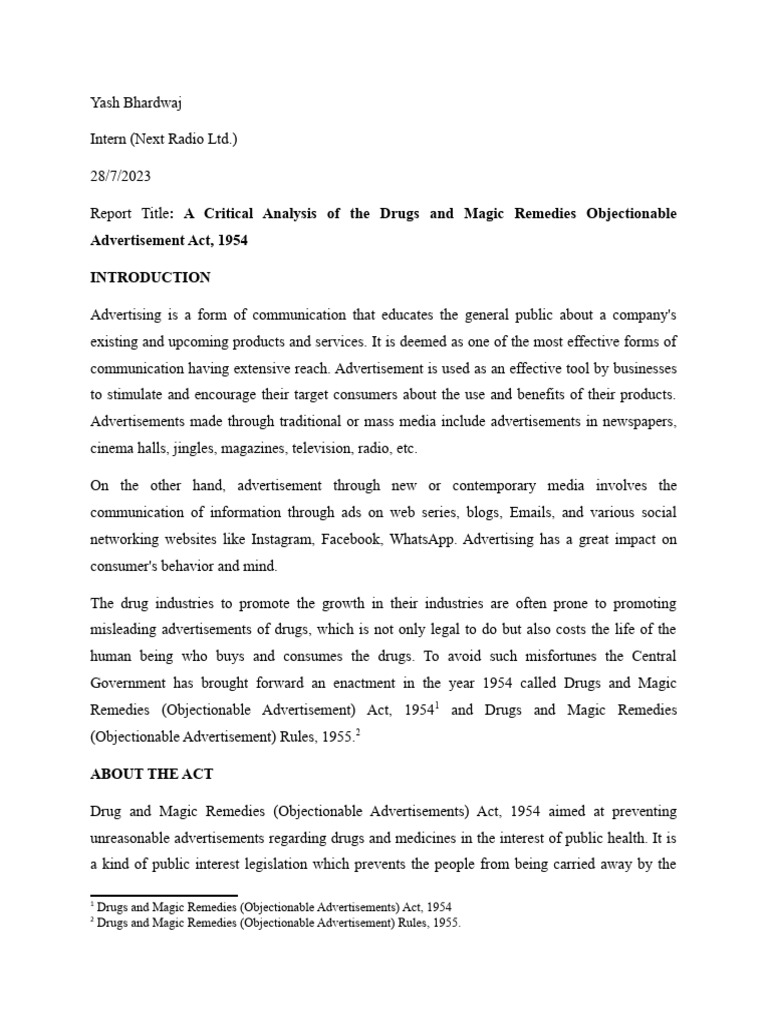 A Critical Analysis of The Drugs and Magic Remedies Objectionable ...