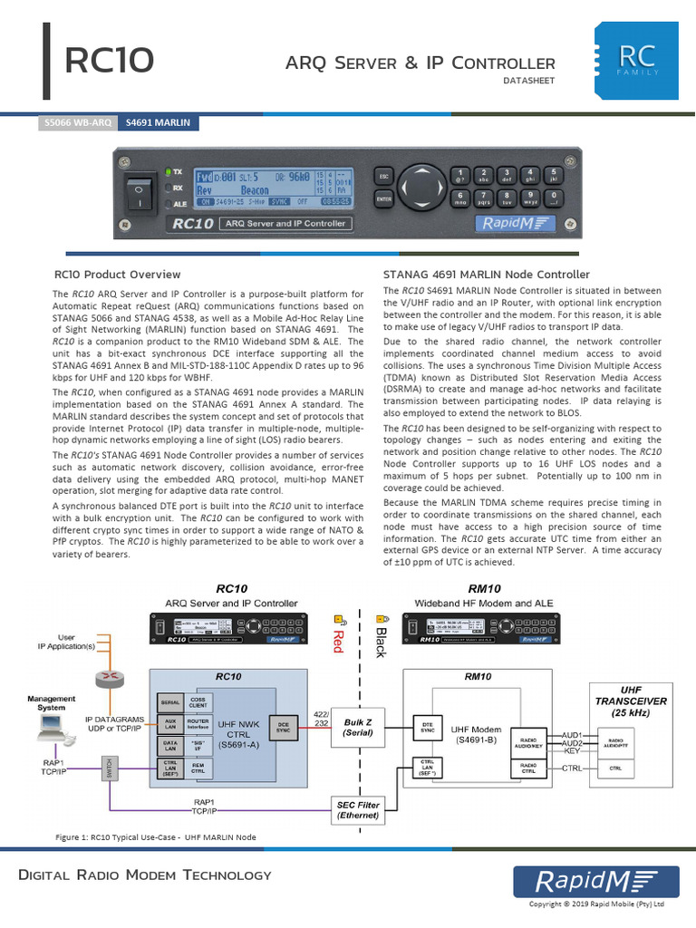 UHF Radio Network Controller - RC10 RapidM | PDF | Computer Network | Wireless Ad Hoc Network
