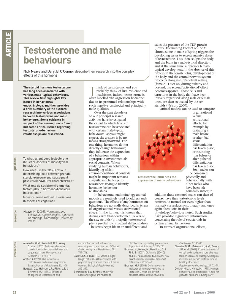 Testosterone's Impact on Male Behavior | PDF | Testosterone | Aggression