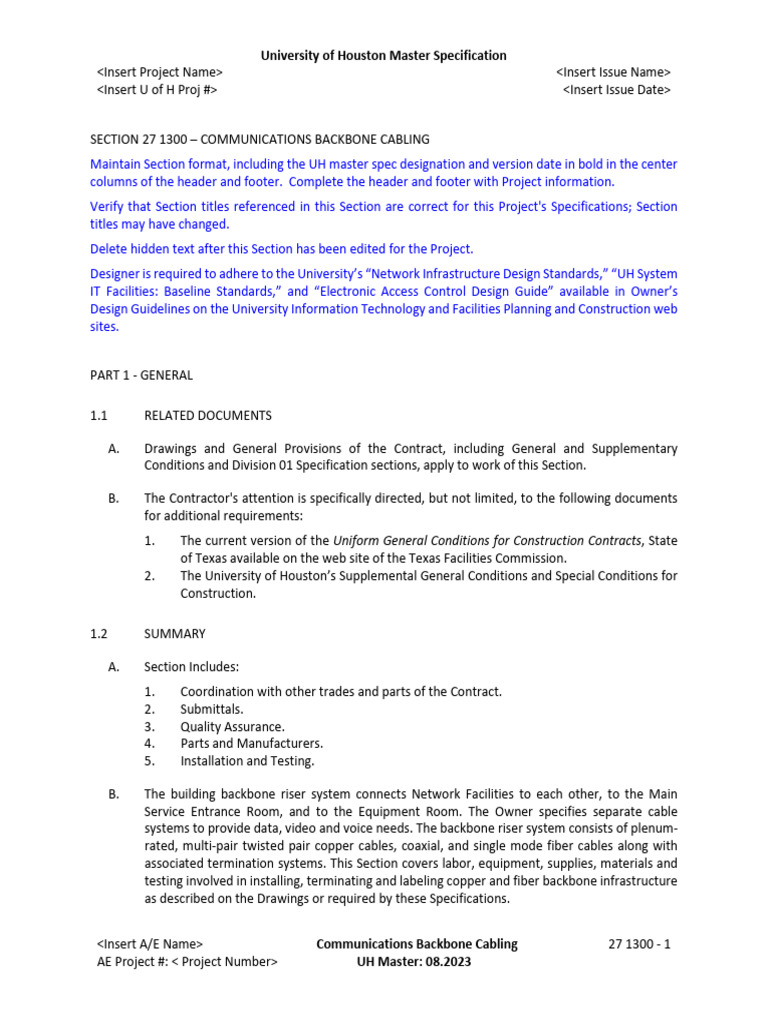 UH Communications Cabling Guide | PDF | Optical Fiber | Specification (Technical Standard)