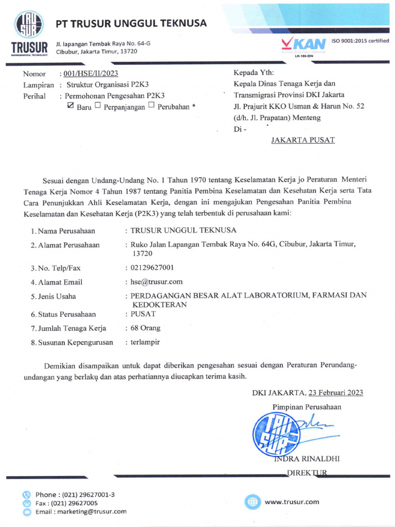 surat permohonan pengesahan SK P2K3 | PDF