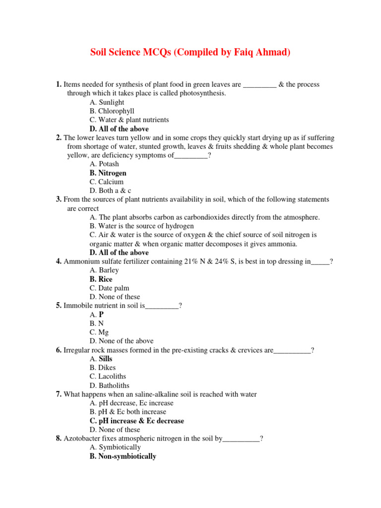 Soil Science MCQs | PDF | Soil | Rock (Geology)