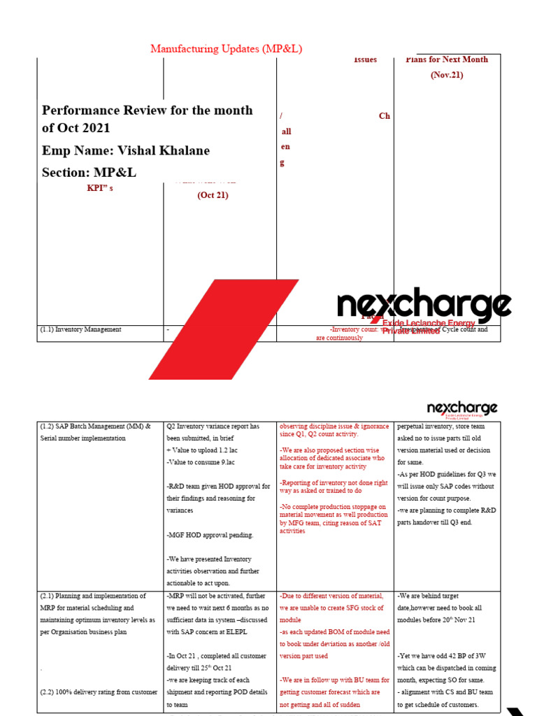 Monthly Performance Review | PDF | Inventory