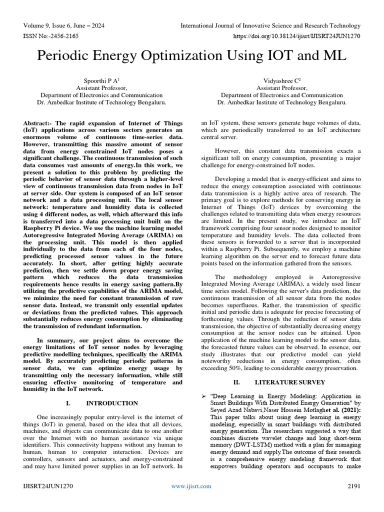 Periodic Energy Optimization Using IOT and ML | PDF | Internet Of Things | Energy Conservation