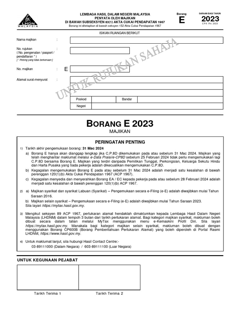 Borang e Tahun Saraan 2023 | PDF