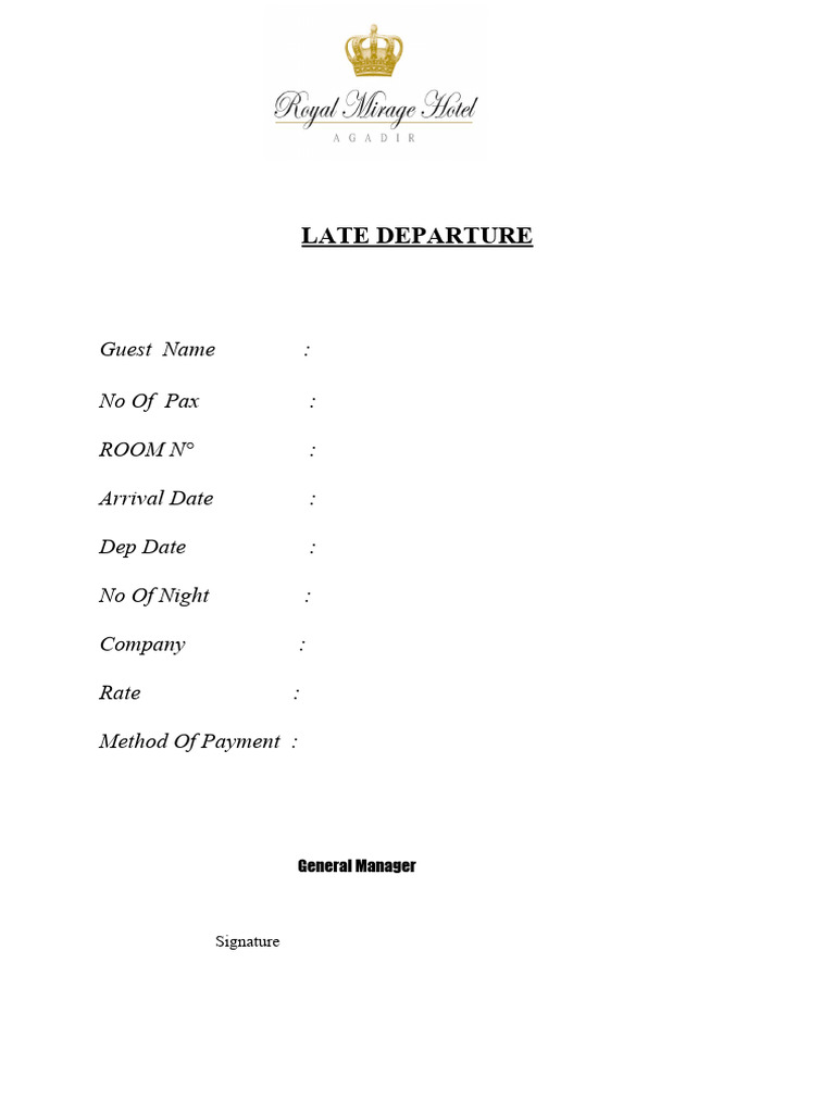 Late Departure Guest Information Form | PDF