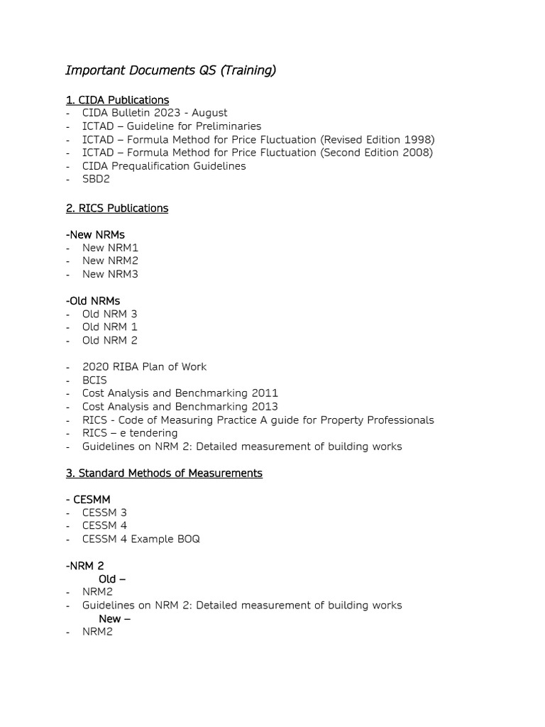 Important Documents QS List | PDF | Arbitration | Procurement