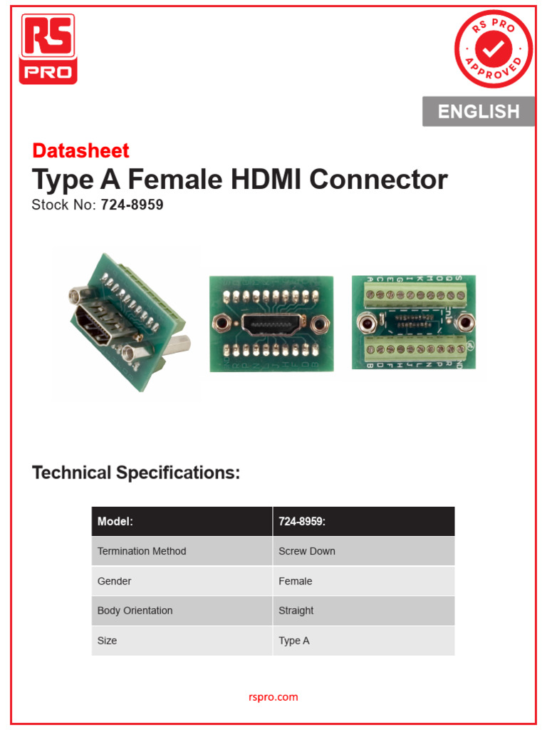 Type A Female HDMI Connector: Datasheet | PDF