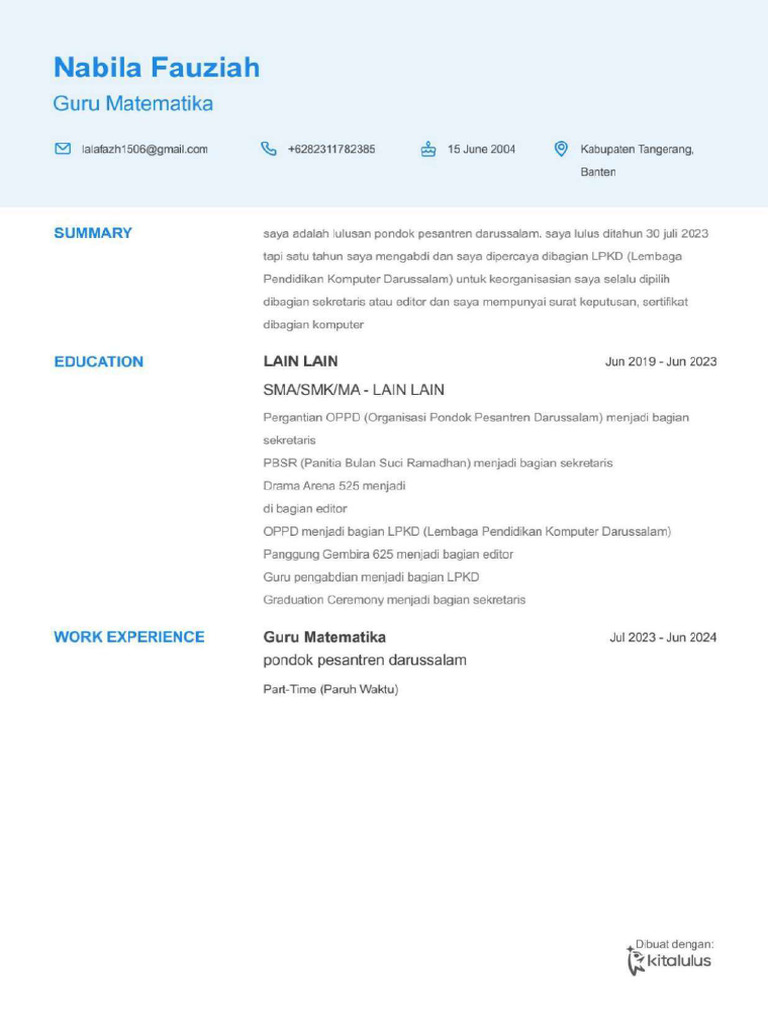 Nabila Fauziah - KitaLulusCV-1 - 1 (2) - 1 | PDF