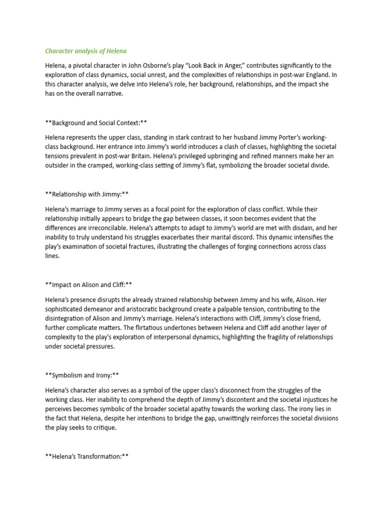 Helena Alison Character Analysis | PDF