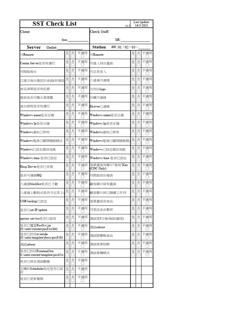 Check List v1.3 | PDF