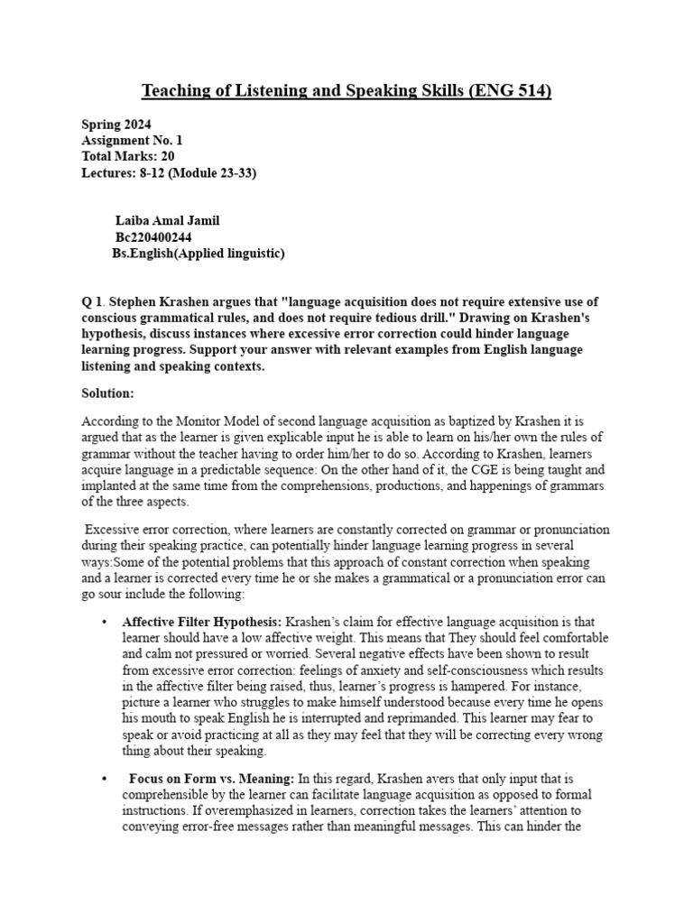 Impact of Error Correction on Language Learning | PDF | Second Language | Learning