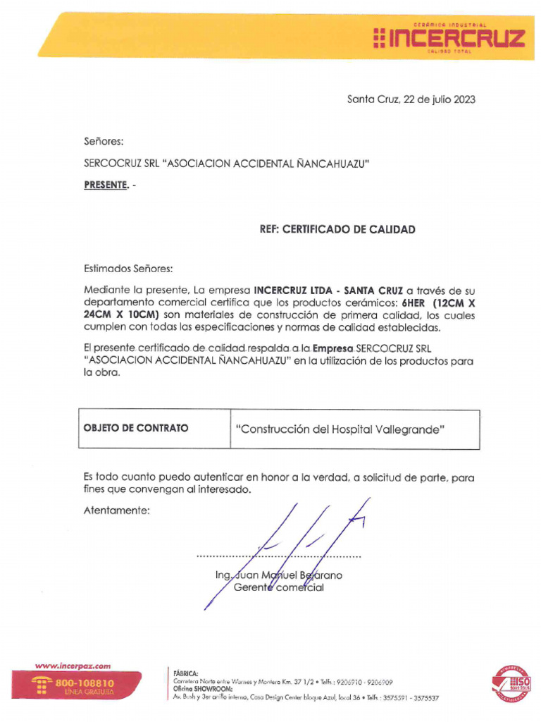 Certificados Incerpaz | PDF