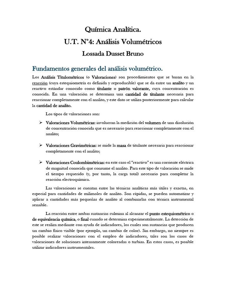 Apunte Volumetría Lossada Dusset Bruno (1ra Parte) | PDF | Química ...
