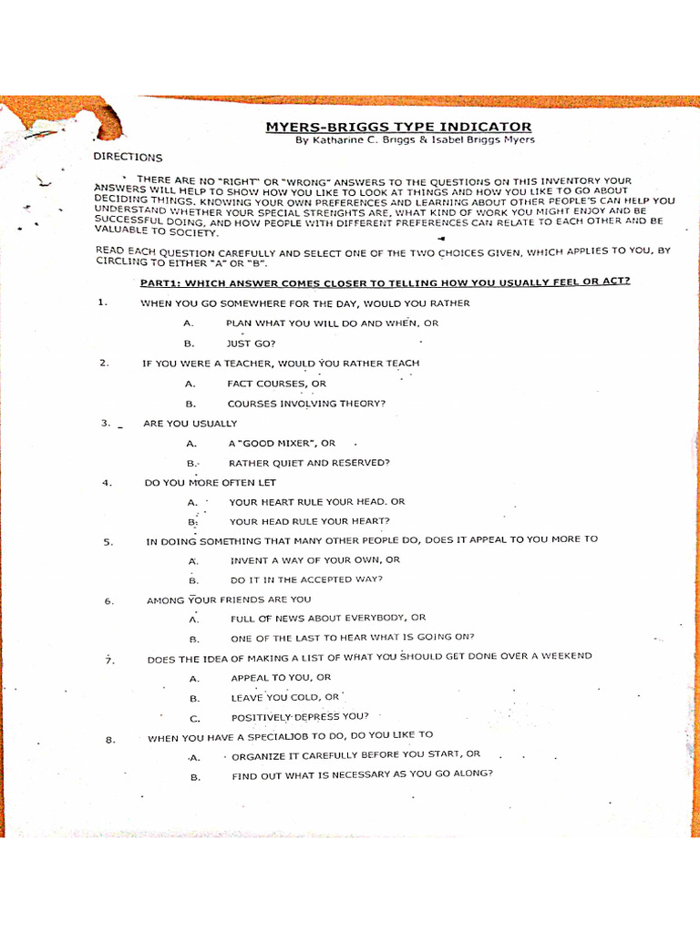 MBTI QUESTIONNAIRE (1) | PDF