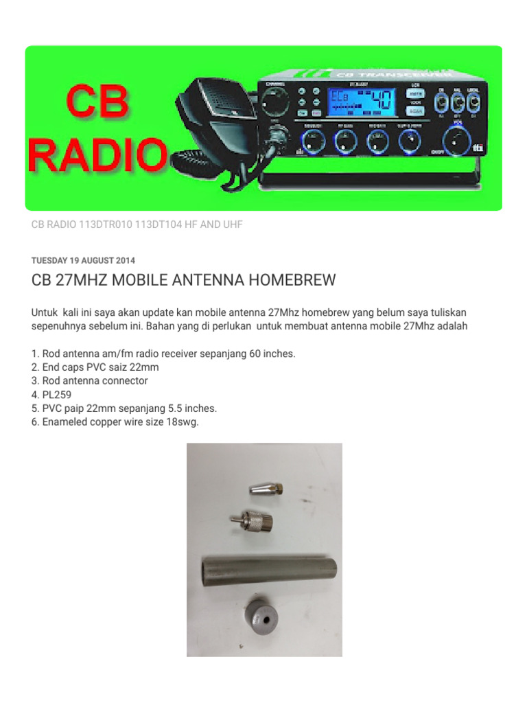 Homebrew 27MHz Mobile Antenna Guide | PDF | Radio | Telecommunications