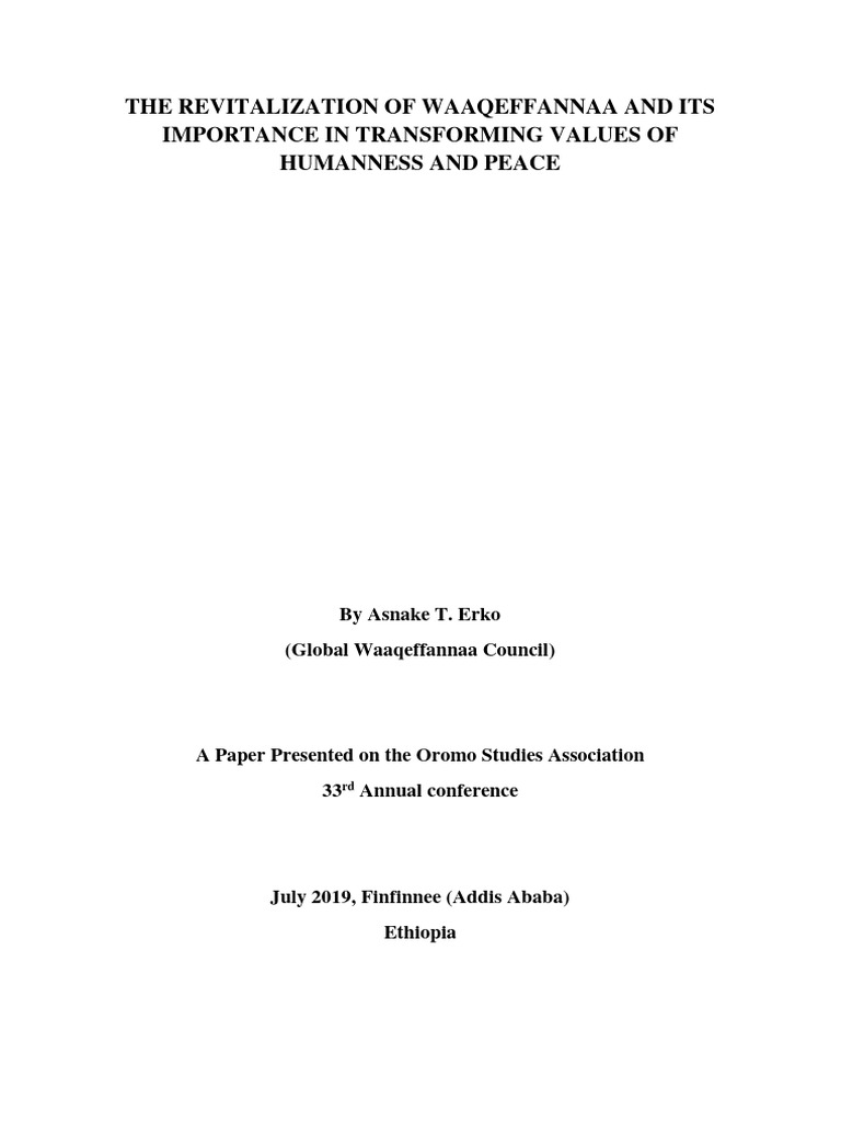 Revitalizing Waaqeffannaa for Peace | PDF | Social Science | Philosophy