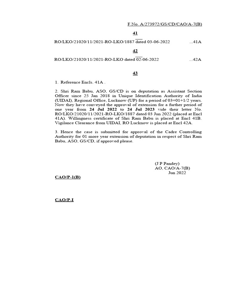 Extension of Deputation - RAM BABU | PDF | Government Of India