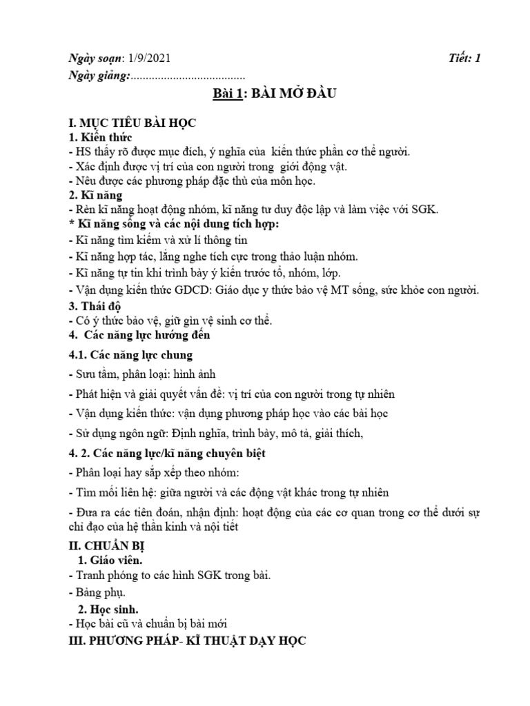 Sinh hoc 8 (Tiet 1) _ Bai mo dau | PDF