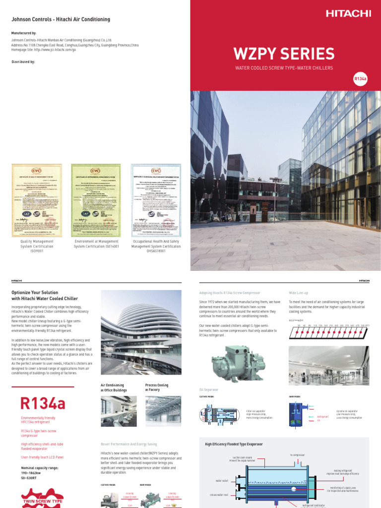 Hitachi WZPY Series Water Chillers | PDF | Air Conditioning | Heat ...