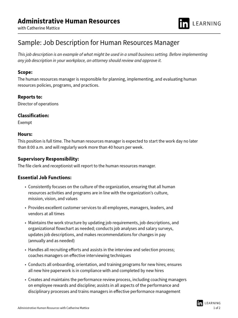 01 - 01 - HR Job Description Template | PDF | Human Resources | Human ...
