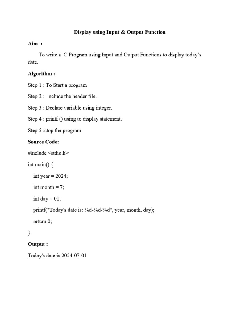Display Using Input & Output Function Aim | PDF