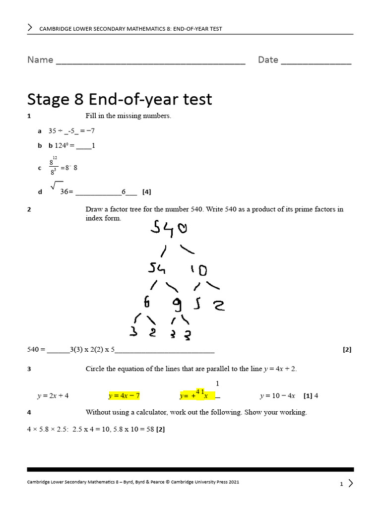 Year 8 End-of-Year Maths Test | PDF | Area | Triangle