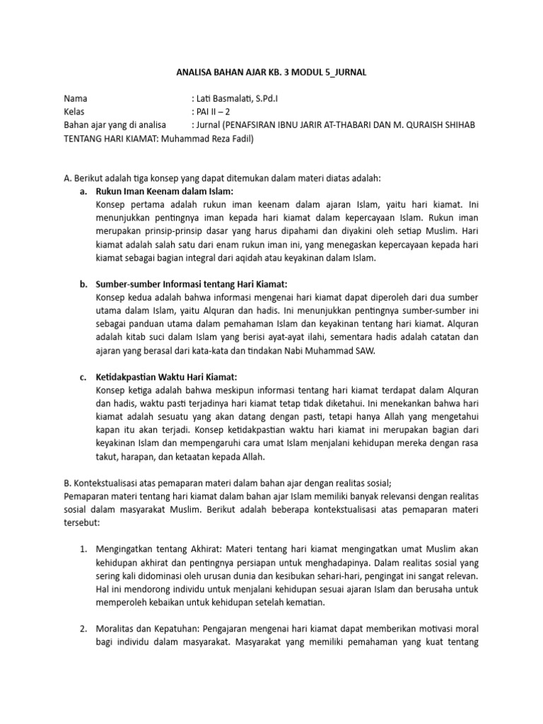 Analisa Bahan Ajar Kb 3 Modul 5 Ok Pdf